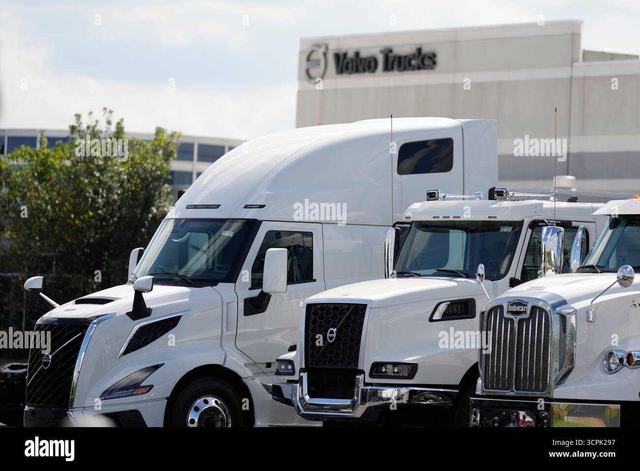 Volvo trucka are seen at a dealership Friday, Sept. 26, 2025, in ...