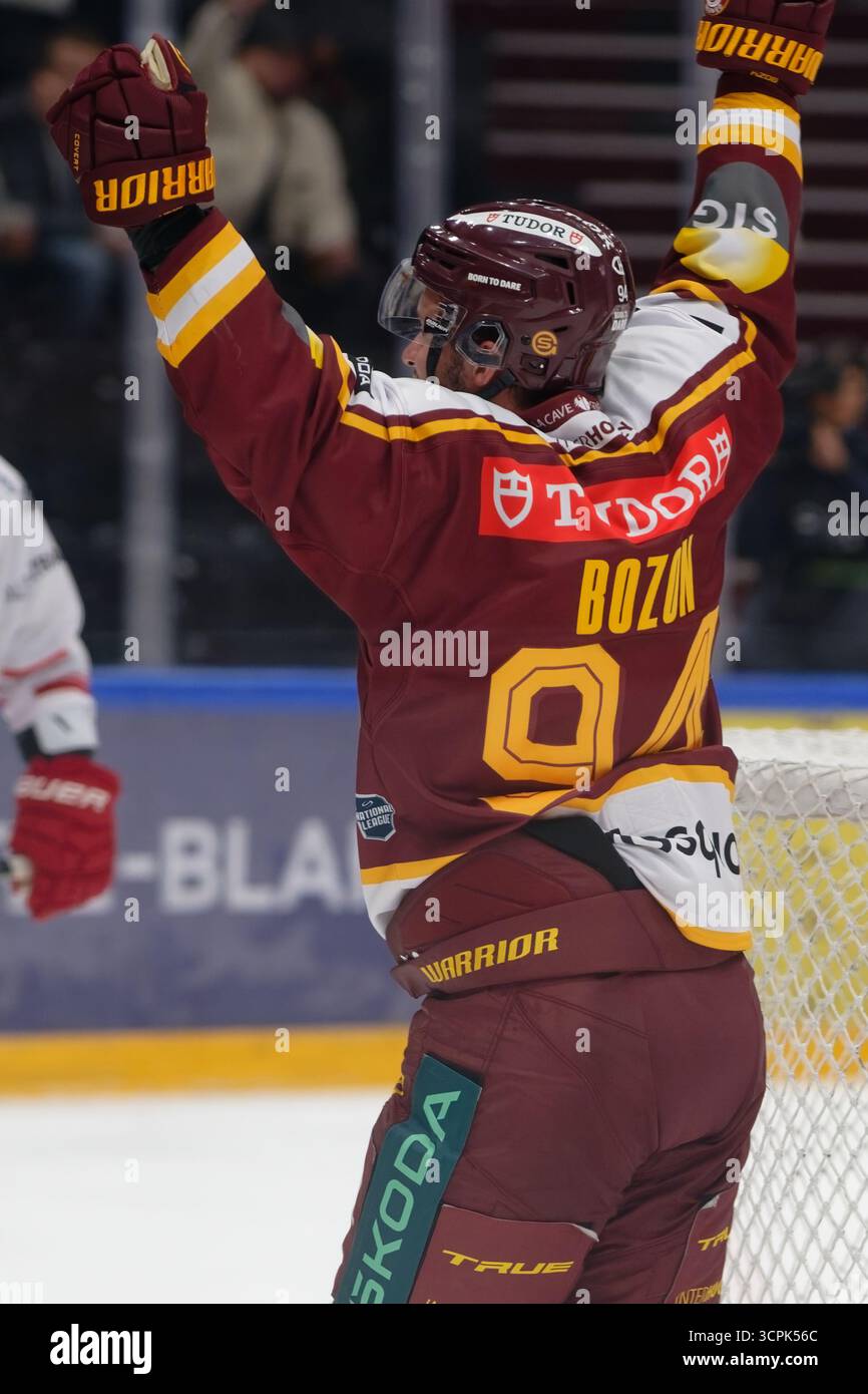 Tim Bozon (94 Geneve-Servette HC)$ celebrates after scoring his team's ...