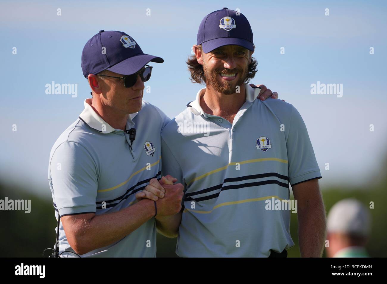 Europe captain Luke Donald hugs Tommy Fleetwood on the 11th hole at ...