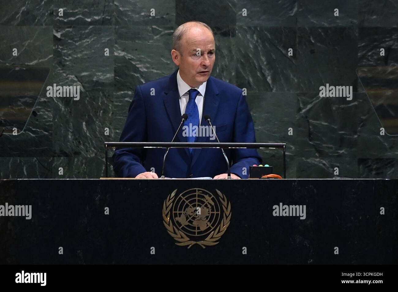 United Nations. 26th Sep, 2025. Irish Taoiseach Micheal Martin delivers ...