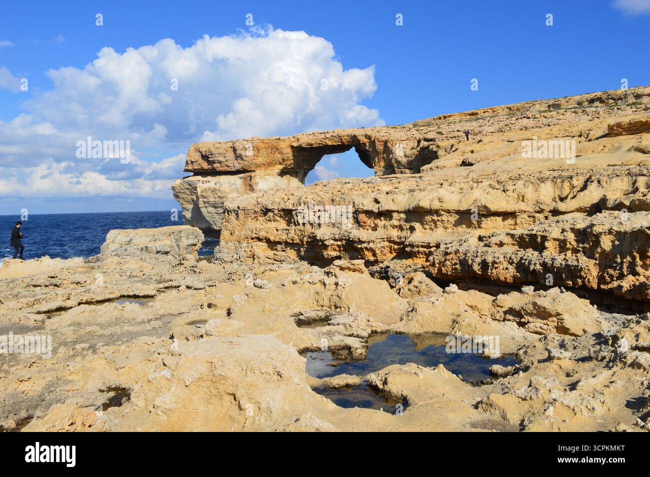 Azure Window, iconic natural limestone arch on the coast of Gozo, Malta ...