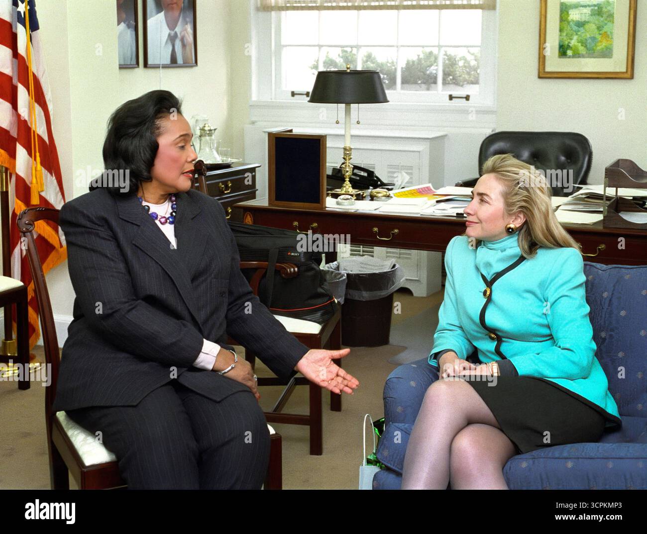 U.S. First Lady Hillary Clinton with civil rights leader Coretta Scott ...