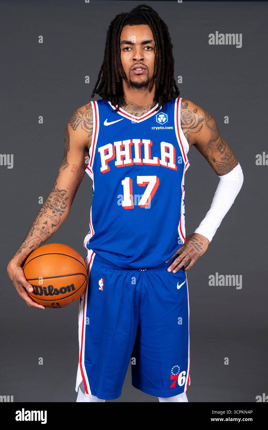 Philadelphia 76ers' Emoni Bates pose for photos during the NBA ...