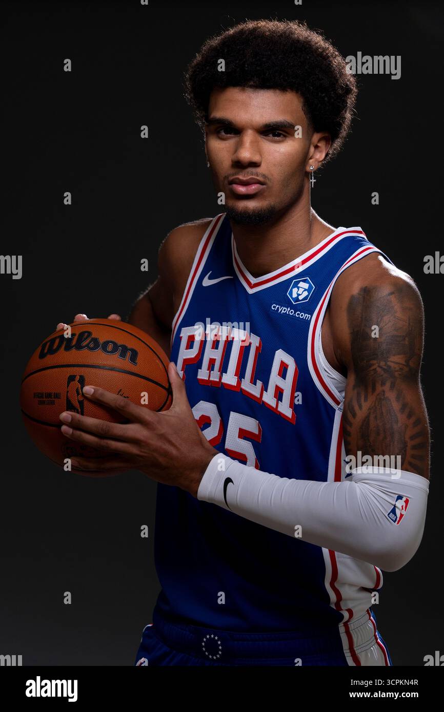 Philadelphia 76ers' Dominick Barlow pose for photos during the NBA ...