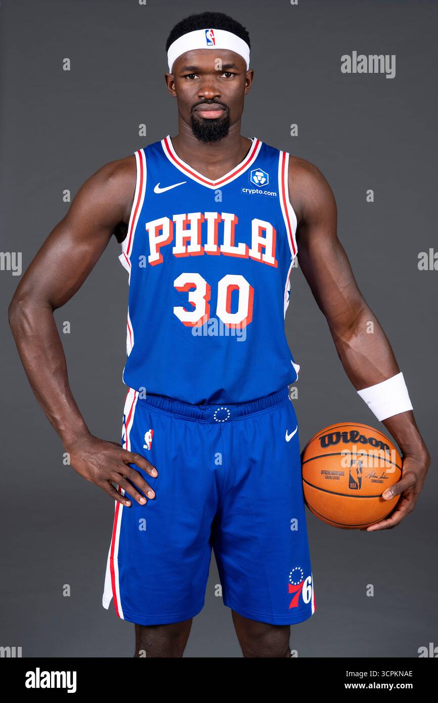 Philadelphia 76ers' Adem Bona pose for photos during the NBA basketball ...