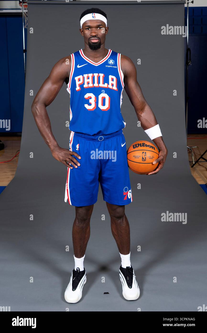 Philadelphia 76ers' Adem Bona pose for photos during the NBA basketball ...