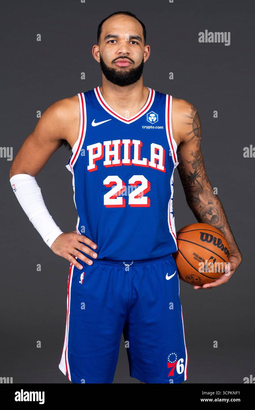 Philadelphia 76ers' Johni Broome pose for photos during the NBA ...