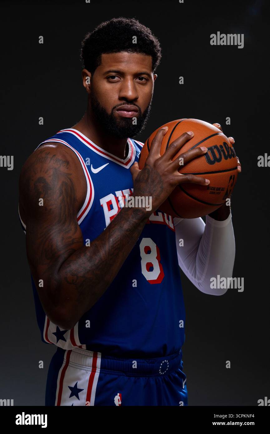 Philadelphia 76ers' Paul George pose for photos during the NBA ...