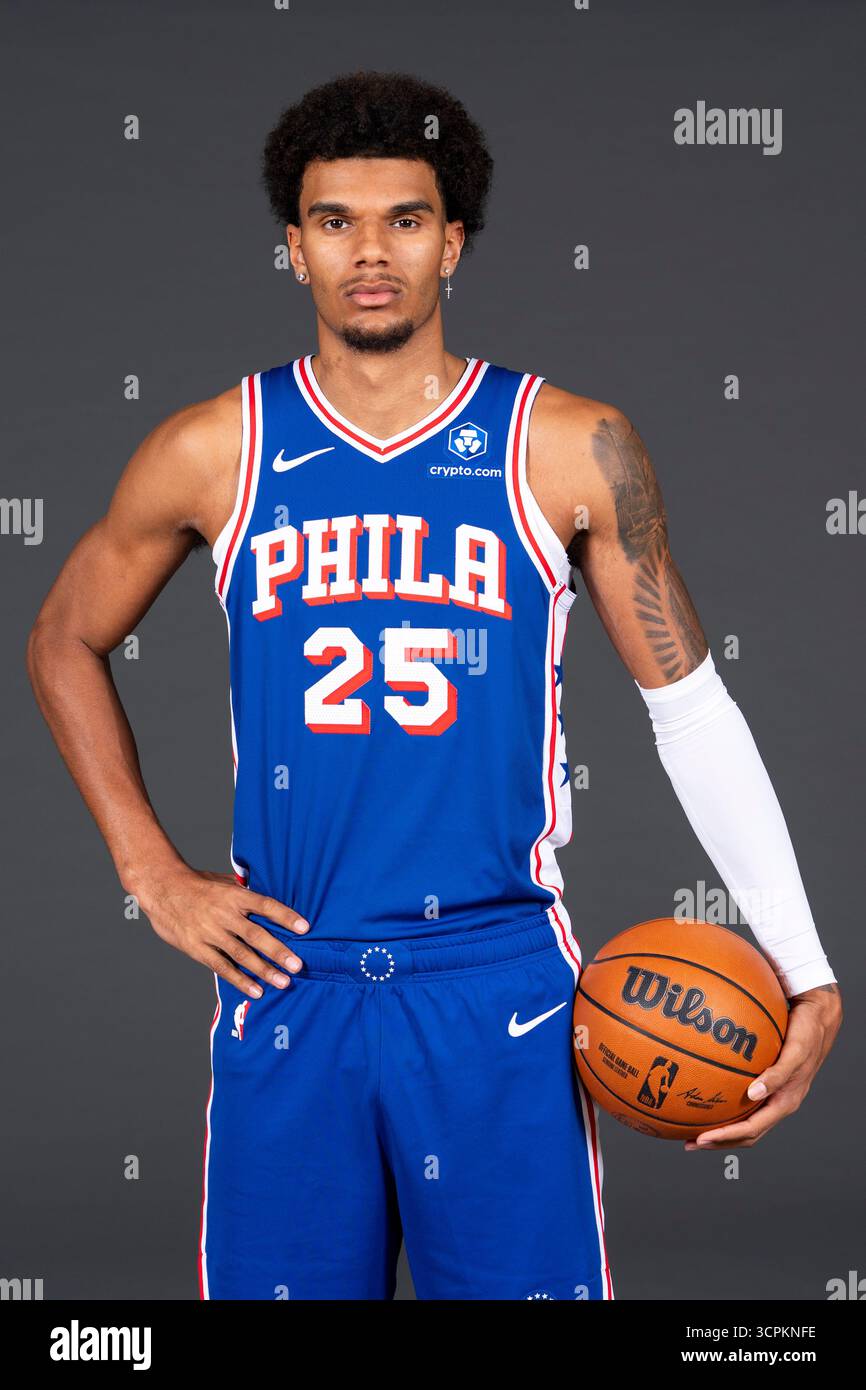 Philadelphia 76ers' Dominick Barlow pose for photos during the NBA ...