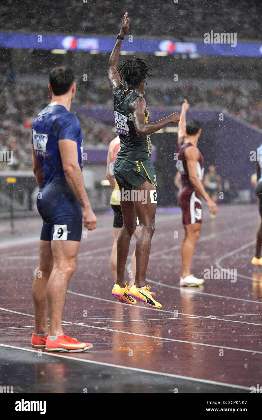 Udeme Okon of South Africa competing in the 4x400m relay final at the World Athletics ...