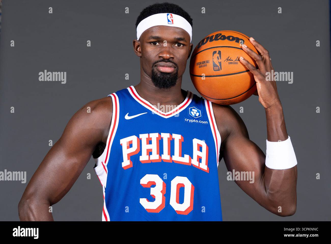 Philadelphia 76ers' Adem Bona pose for photos during the NBA basketball ...