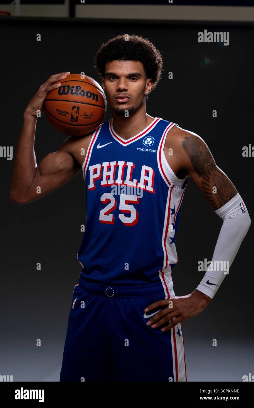 Philadelphia 76ers' Dominick Barlow pose for photos during the NBA ...