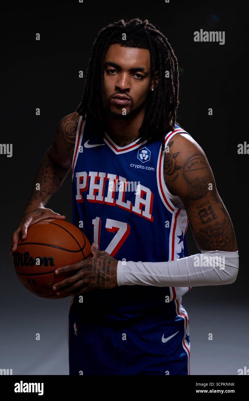 Philadelphia 76ers' Emoni Bates pose for photos during the NBA ...