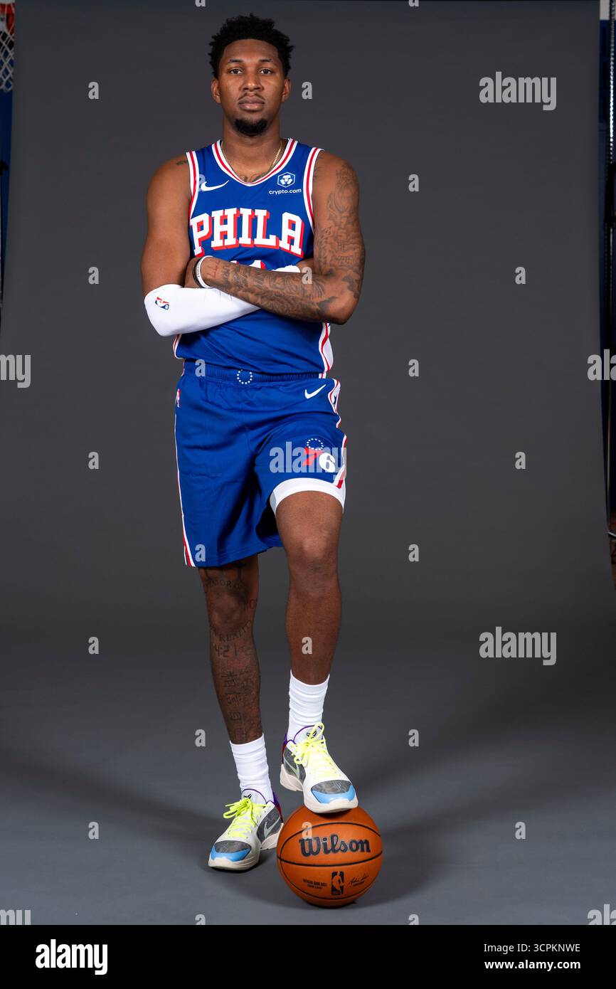 Philadelphia 76ers' Justin Edwards pose for photos during the NBA ...