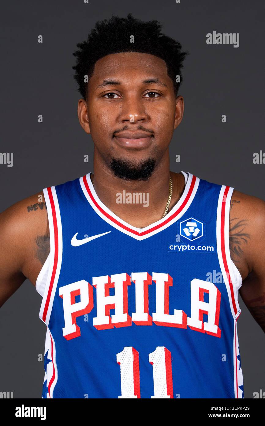 Philadelphia 76ers' Justin Edwards pose for photos during the NBA ...