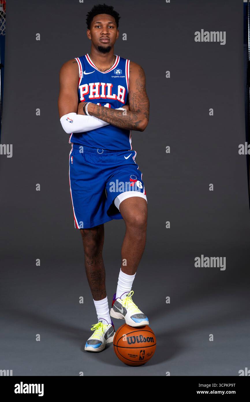 Philadelphia 76ers' Justin Edwards pose for photos during the NBA ...