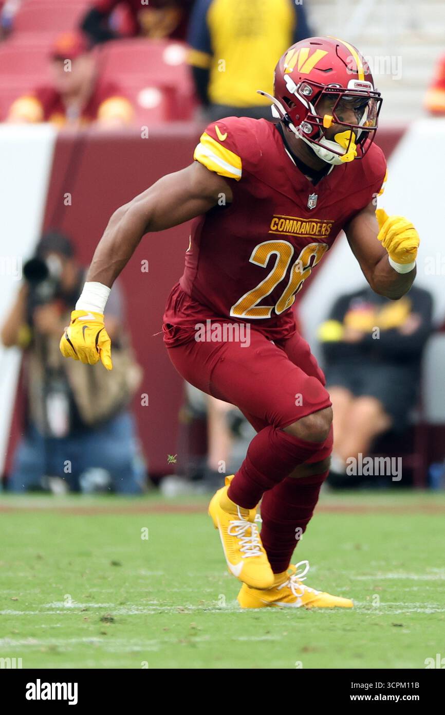 Washington Commanders running back Jeremy McNichols (26) runs a route ...
