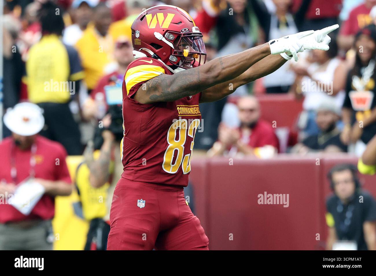 Washington Commanders wide receiver Jaylin Lane (83) celebrates during ...