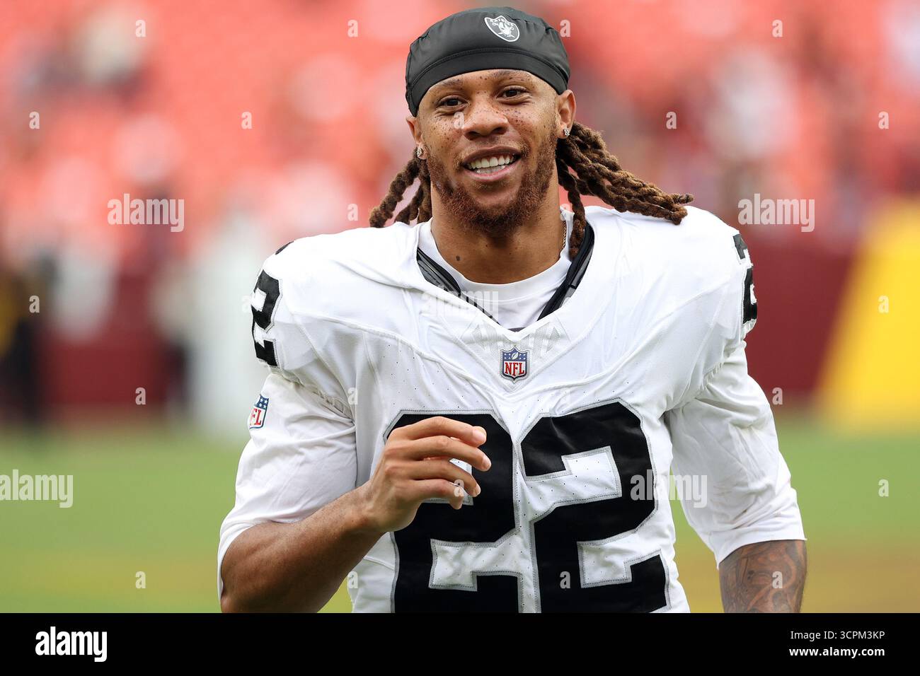 Las Vegas Raiders cornerback Eric Stokes (22) looks on after an NFL ...