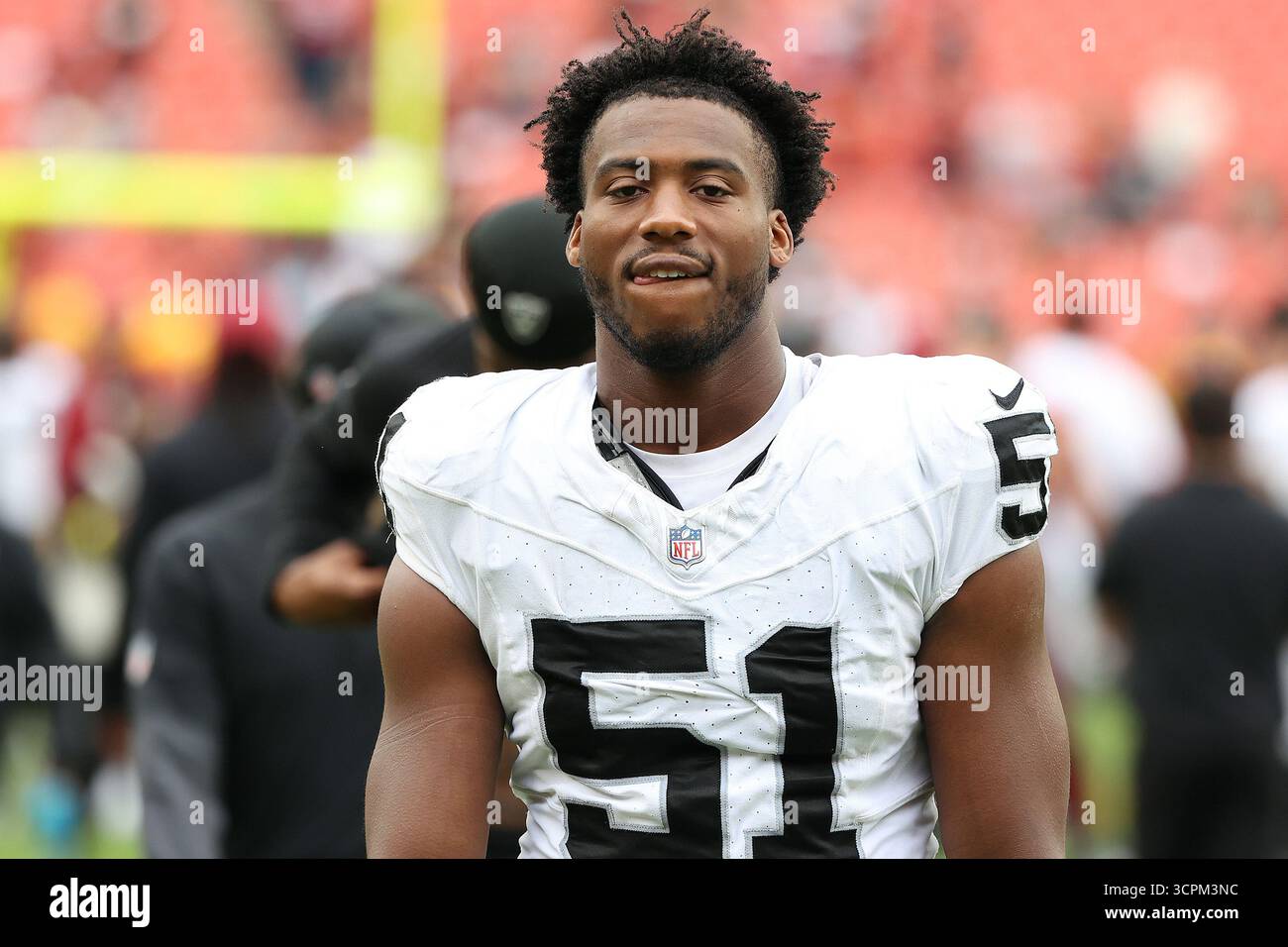 Las Vegas Raiders defensive end Malcolm Koonce (51) looks on after an ...