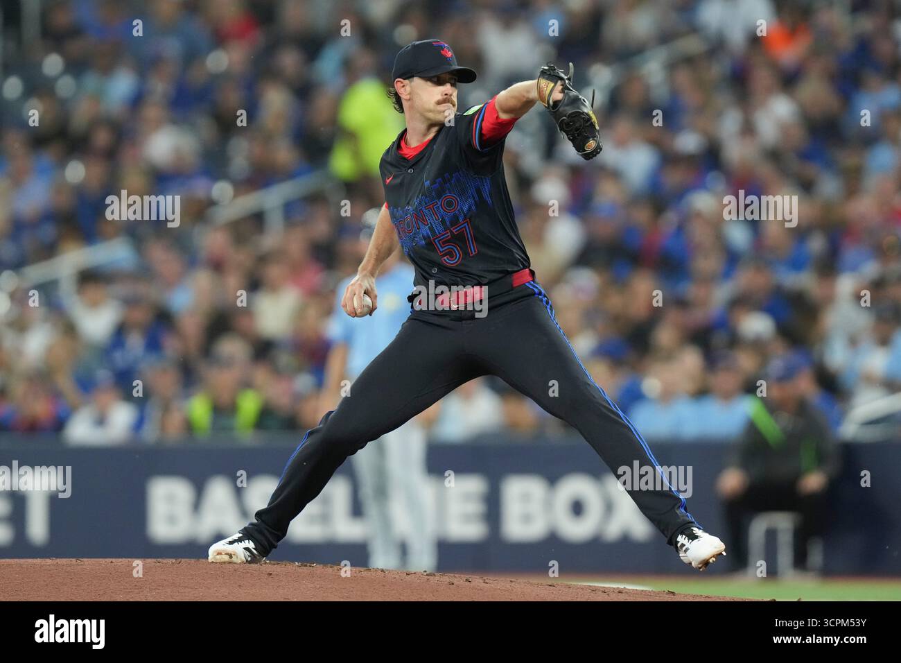 Toronto Blue Jays pitcher Shane Bieber (57) works against the Tampa Bay ...