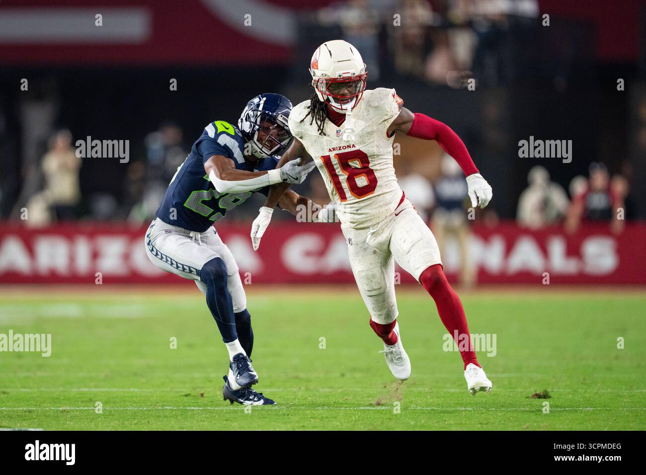 Arizona Cardinals wide receiver Marvin Harrison Jr. (18) grabs ahold of ...