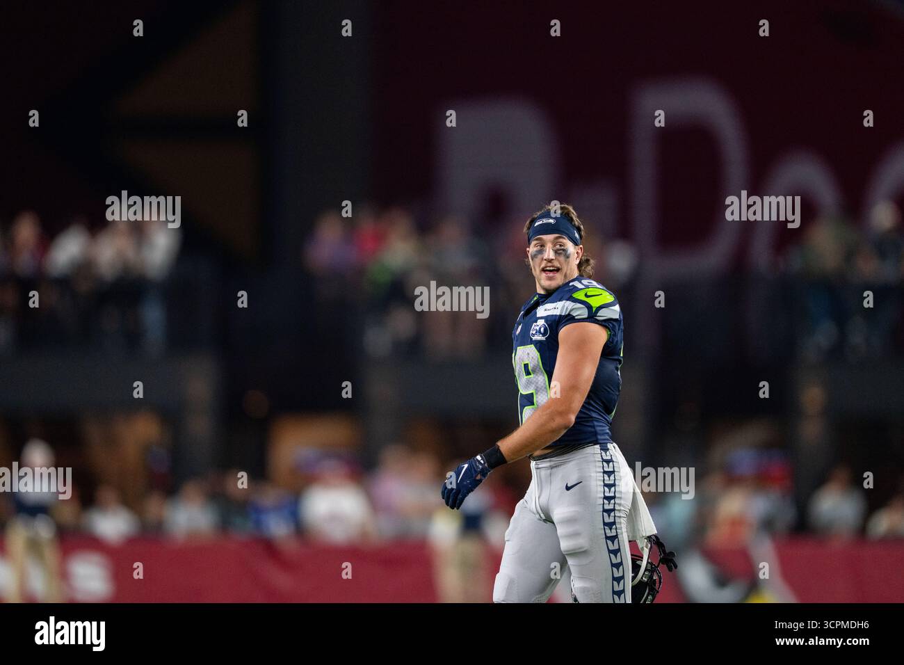 Seattle Seahawks wide receiver Jake Bobo (19) walks across the field ...