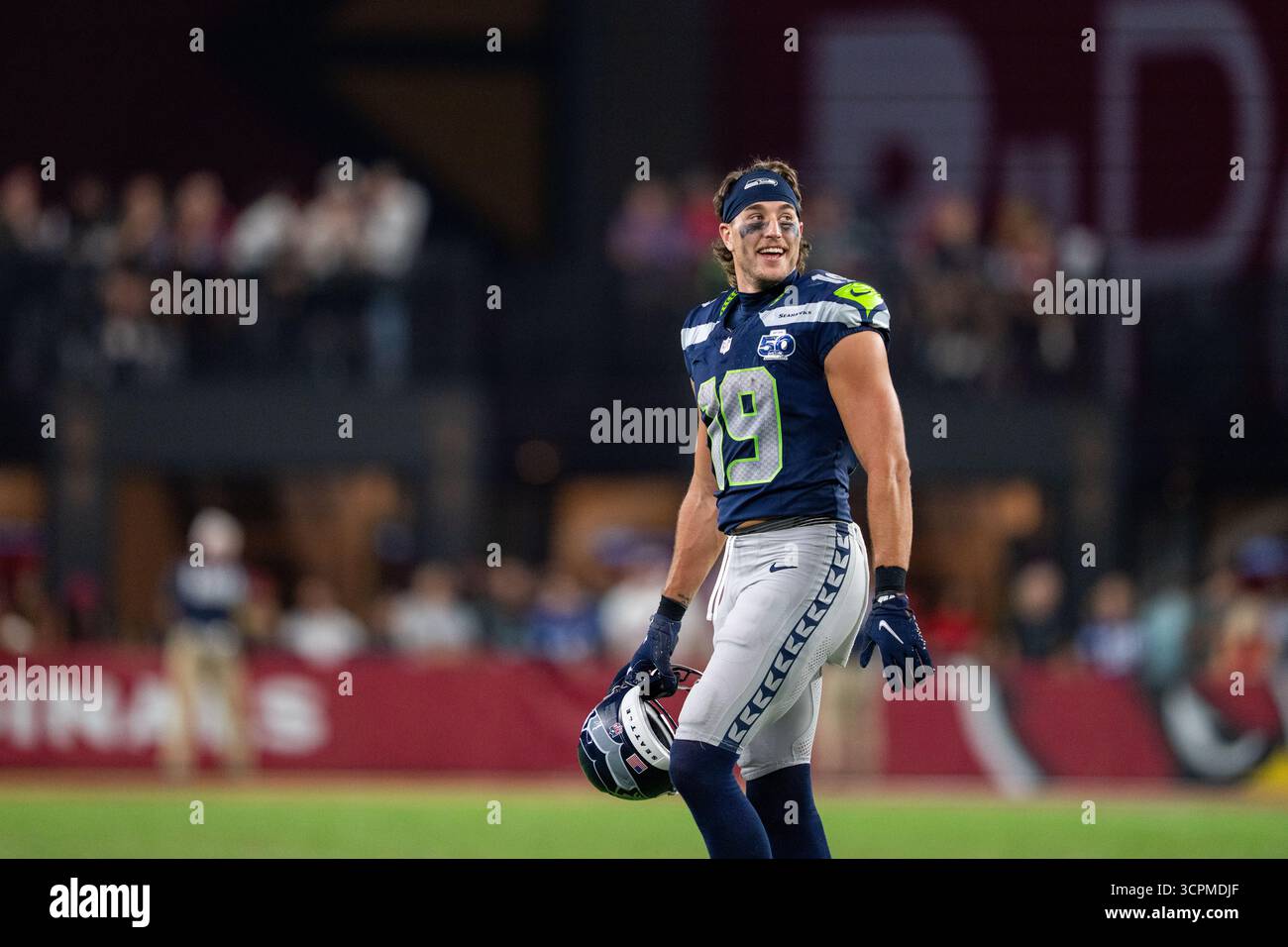 Seattle Seahawks wide receiver Jake Bobo (19) walks across the field ...