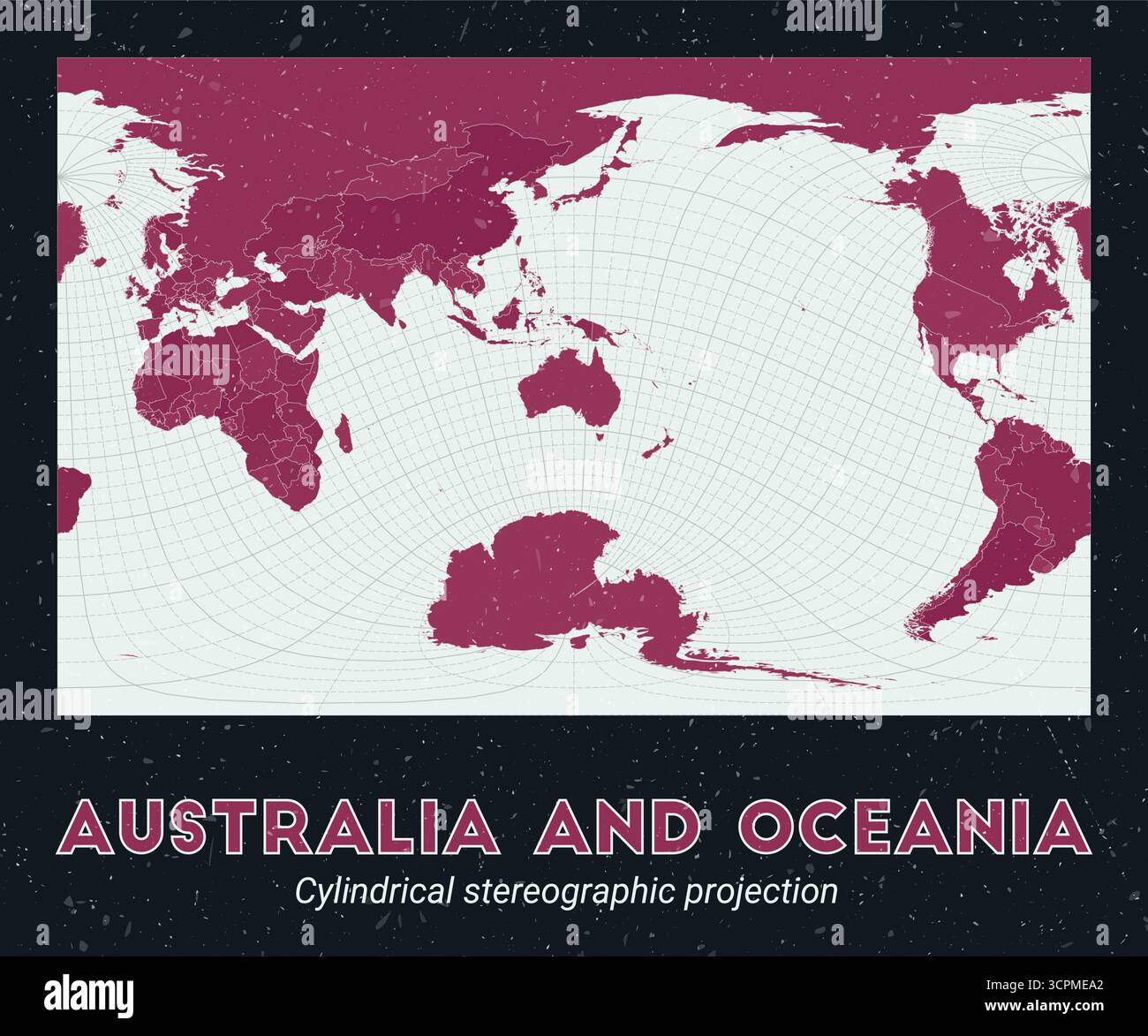 Australia and Oceania. World map. Cylindrical stereographic projection ...
