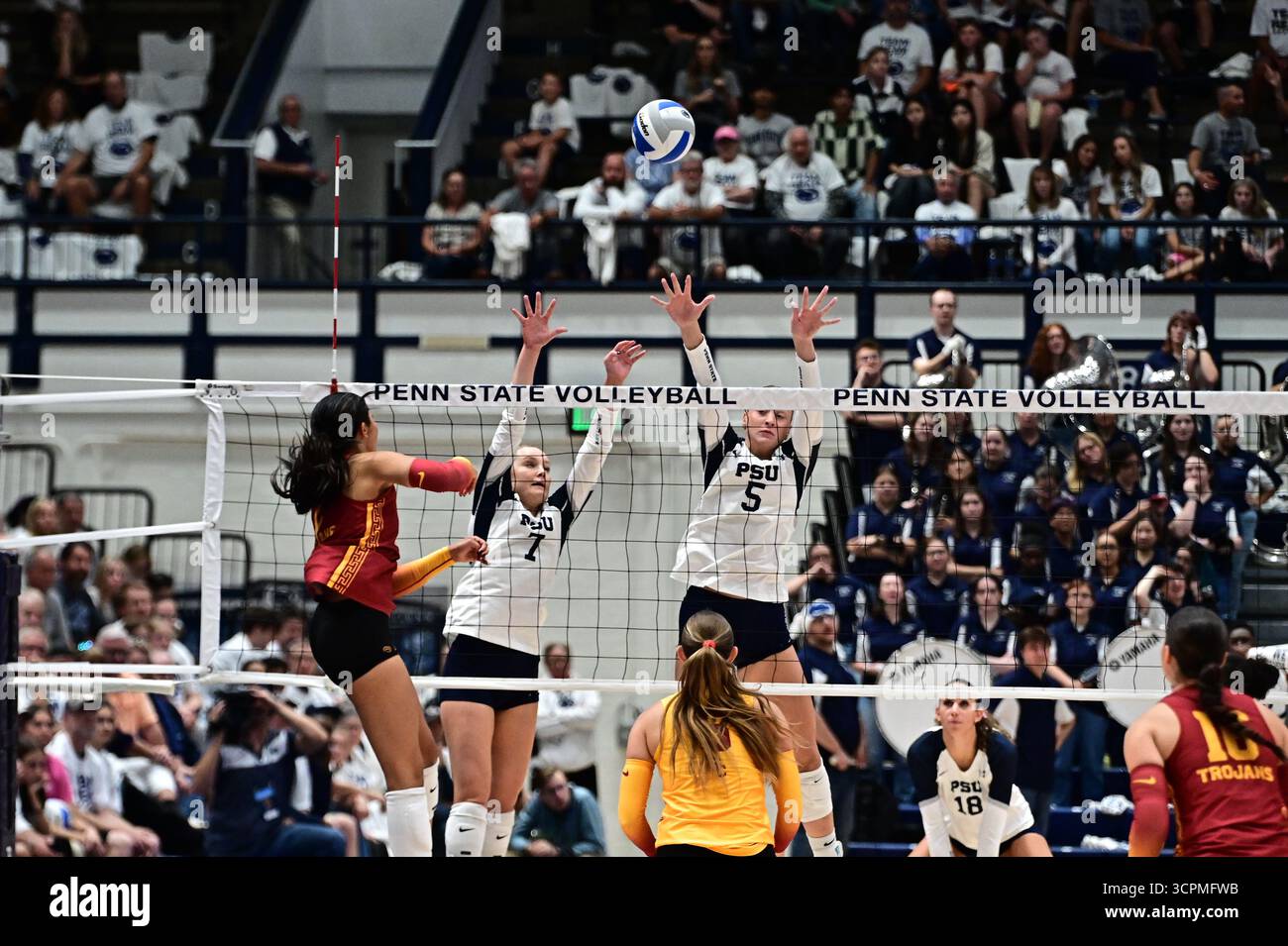 Penn State's setter Addie Lyon (7) and middle blocker Jordan Hopp (5 ...
