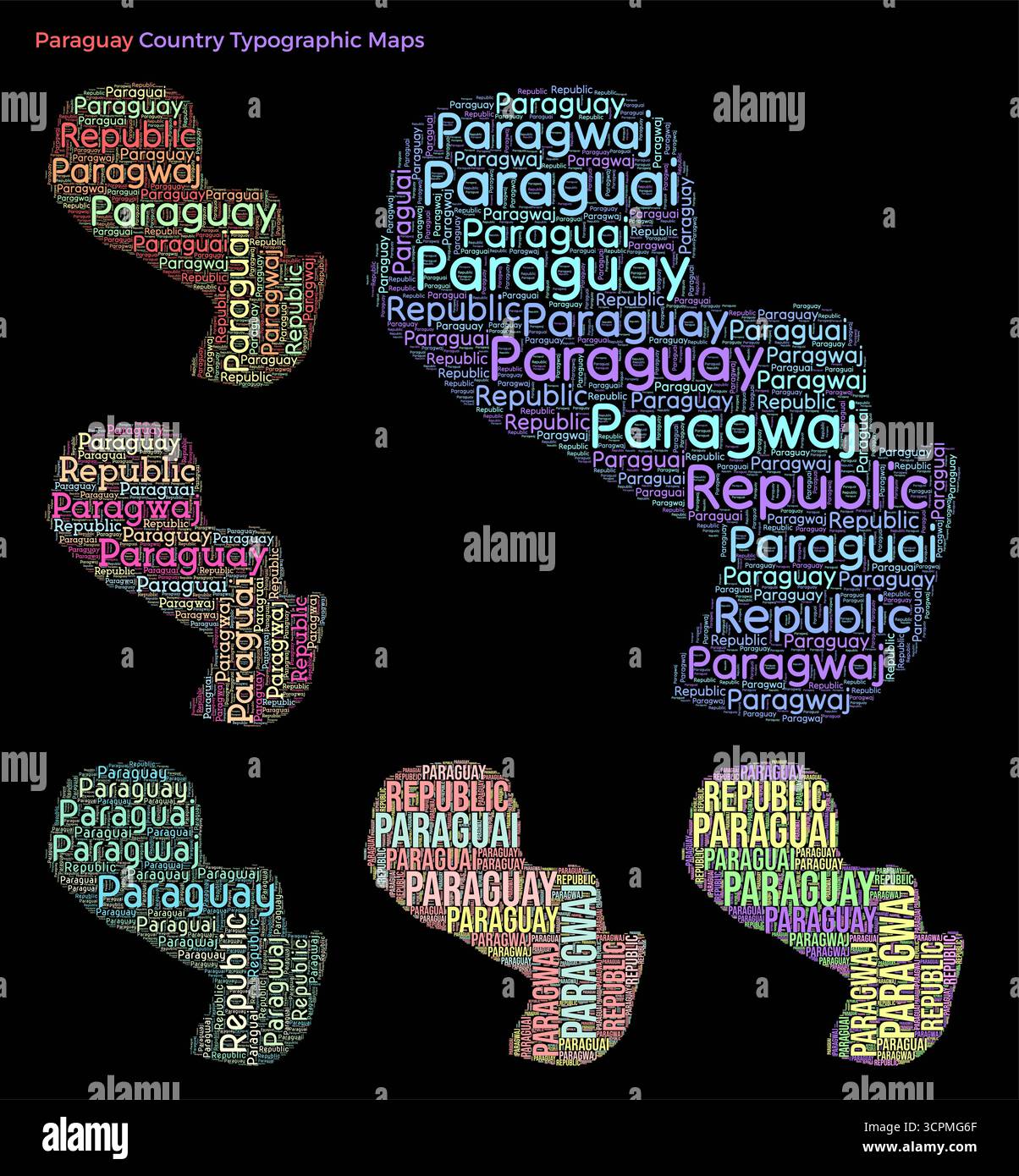 Paraguay. Set of typography style country illustrations. Paraguay map ...