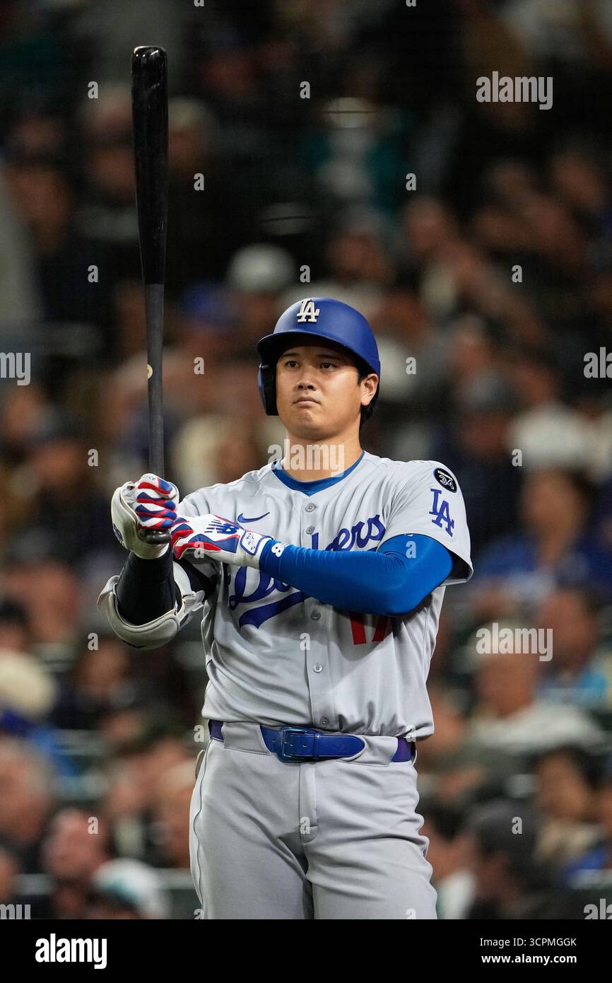 Los Angeles Dodgers designated hitter Shohei Ohtani stands in the ...