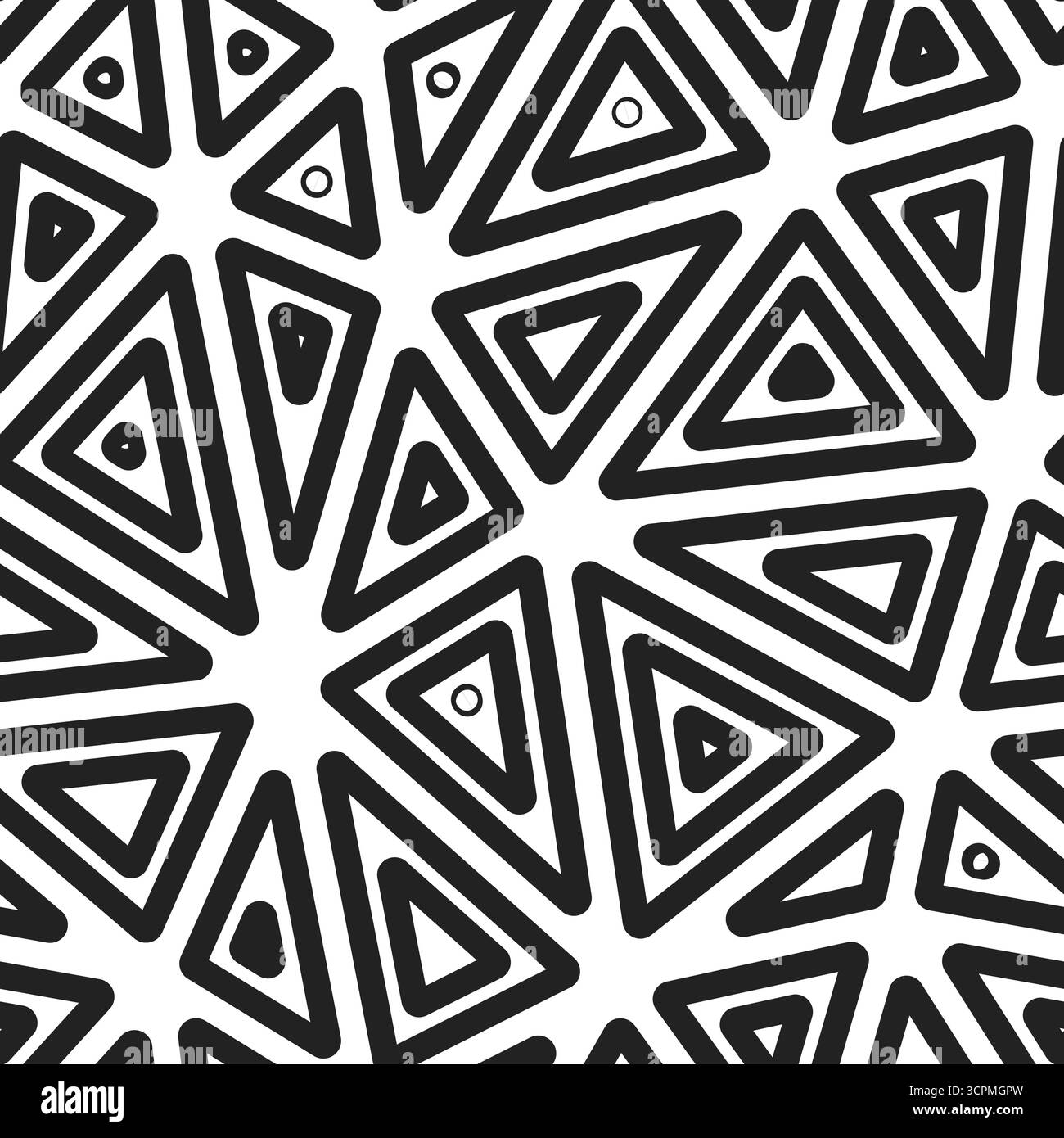Triangles background design. Multiple repeated inner triangles. Big shape size. Black and white ...