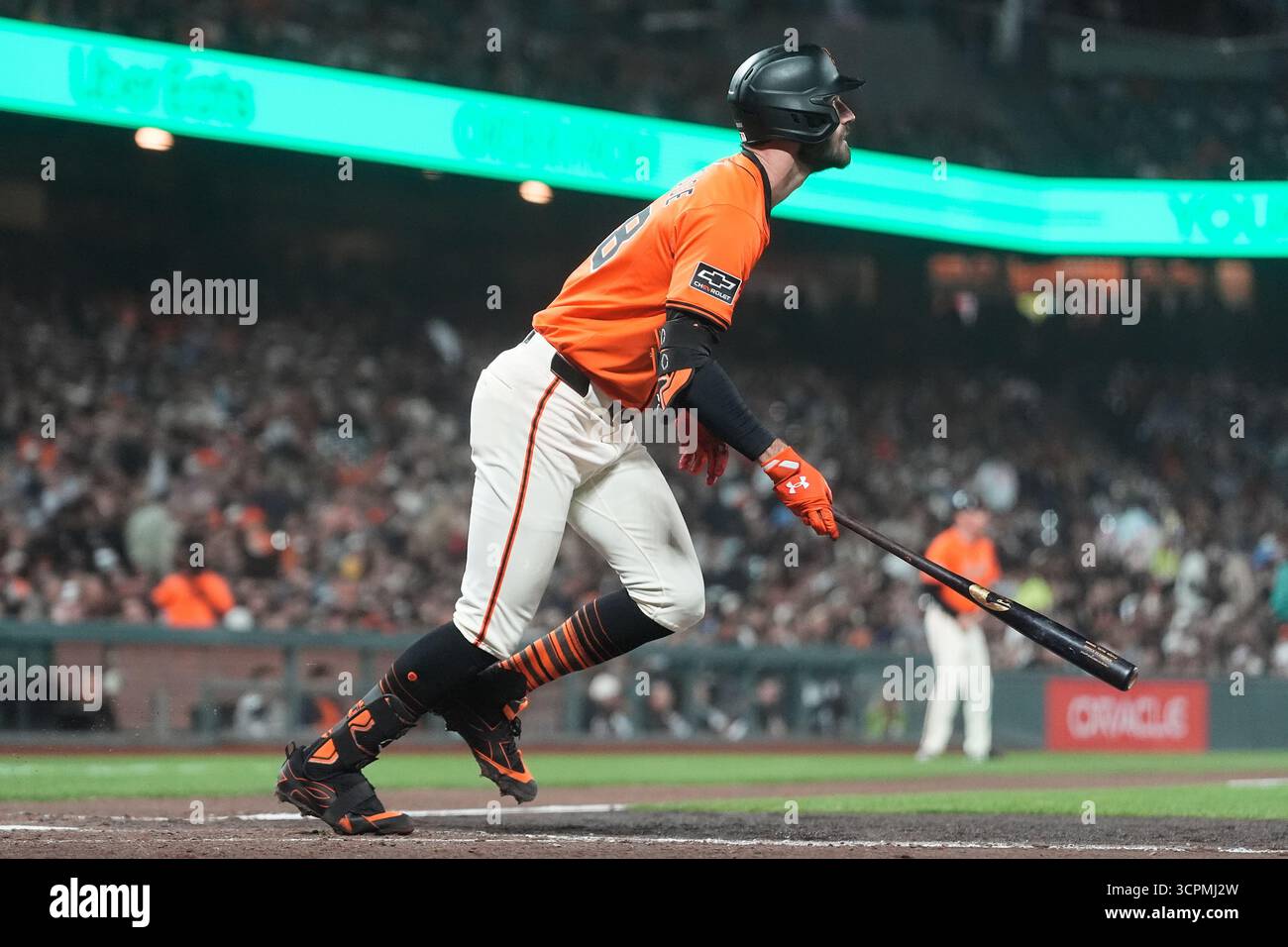 San Francisco Giants' Bryce Eldridge watches a sacrifice fly that ...