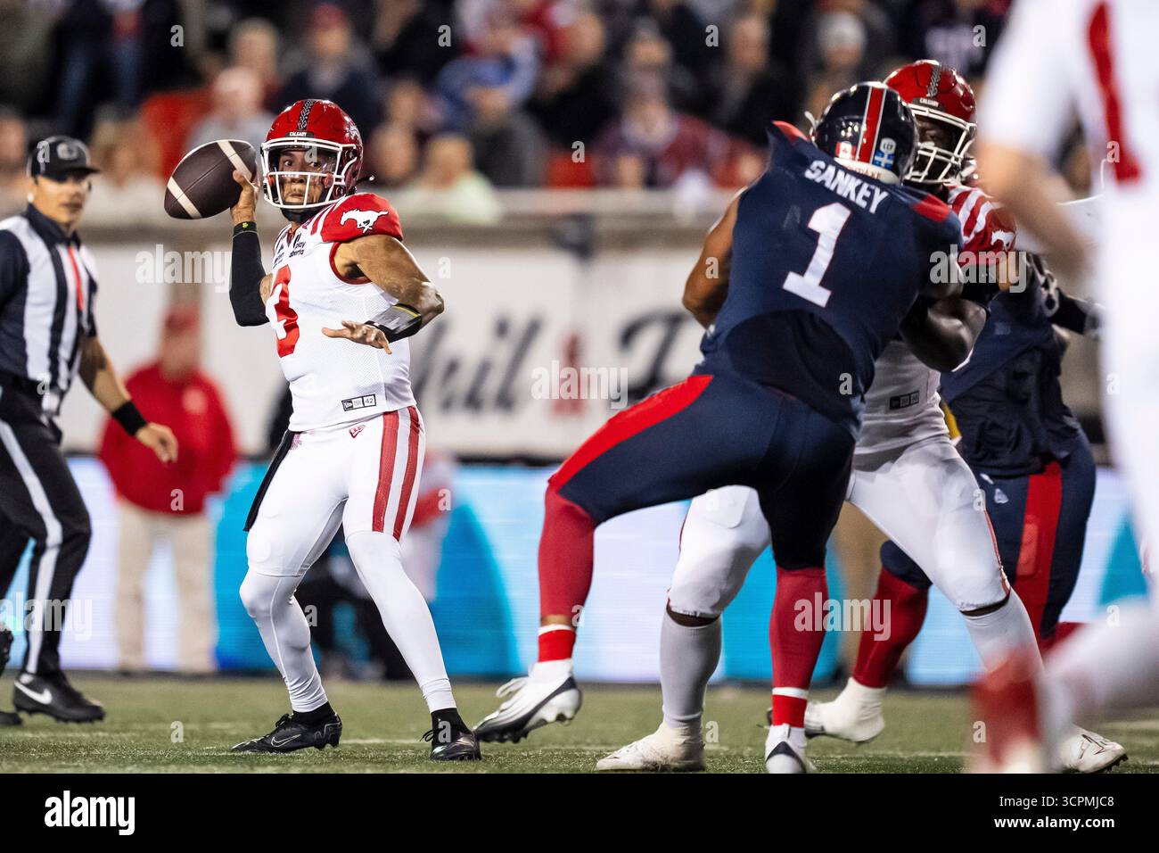 Calgary Stampeders quarterback Vernon Adams Jr. (3) looks to pass ...