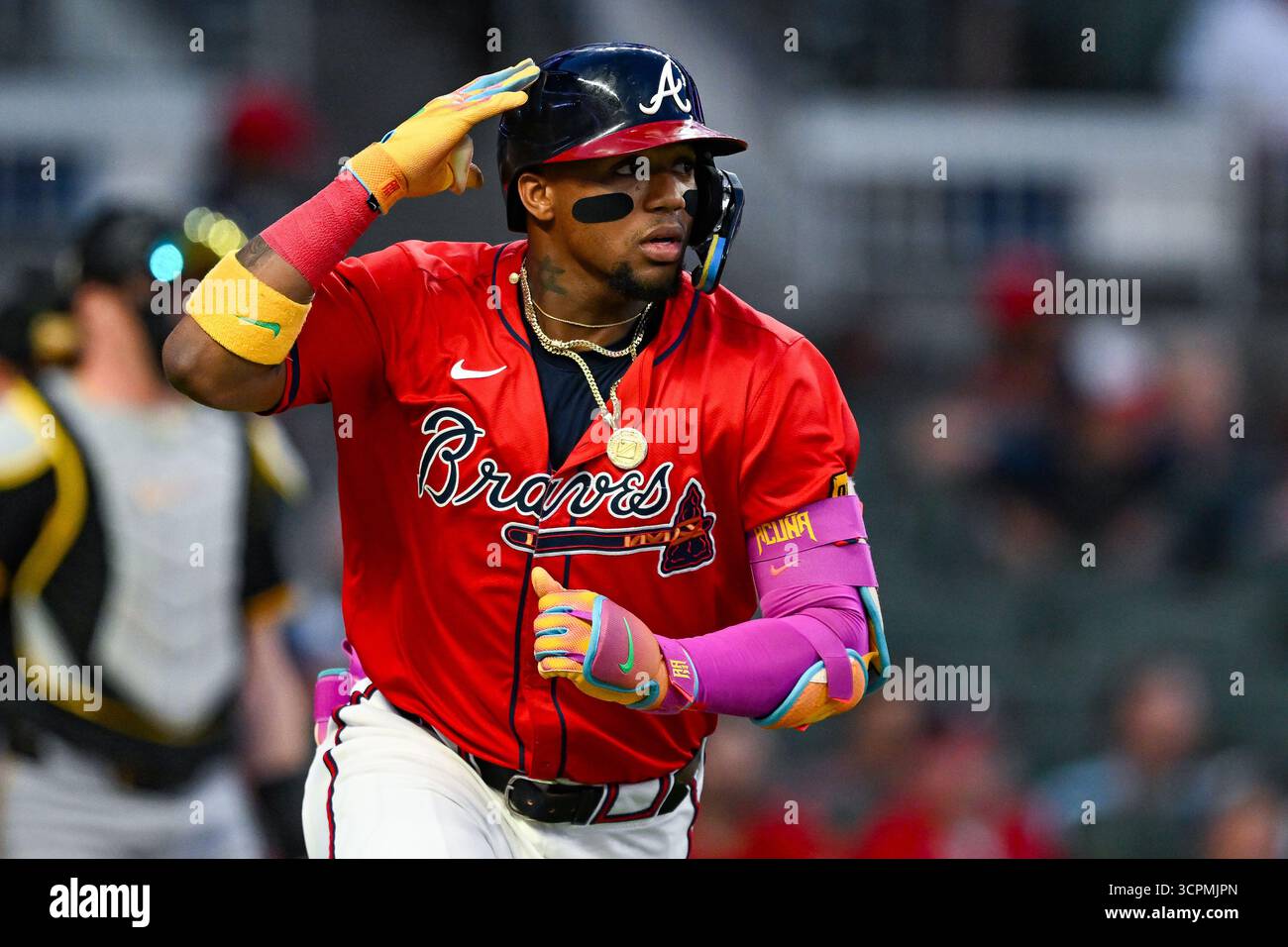 ATLANTA, GA - SEPTEMBER 26: Atlanta right outfielder Ronald Acuna Jr ...
