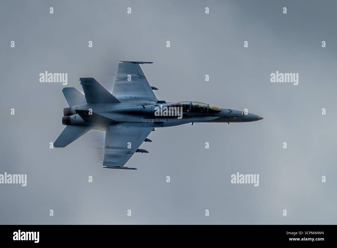 A USMC F/A-18 Hornet aircraft performing maneuvers during the 2025 ...