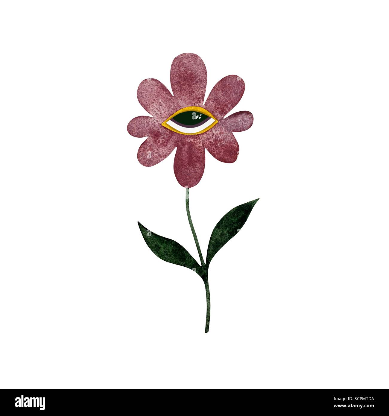 Watercolor magic forest flowers. Stylized forest flowers with eyes ...