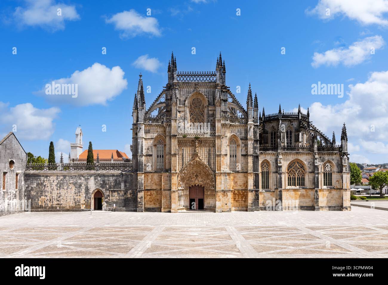 Front view of the Monastery of Batalha in Portugal, a stunning Gothic ...