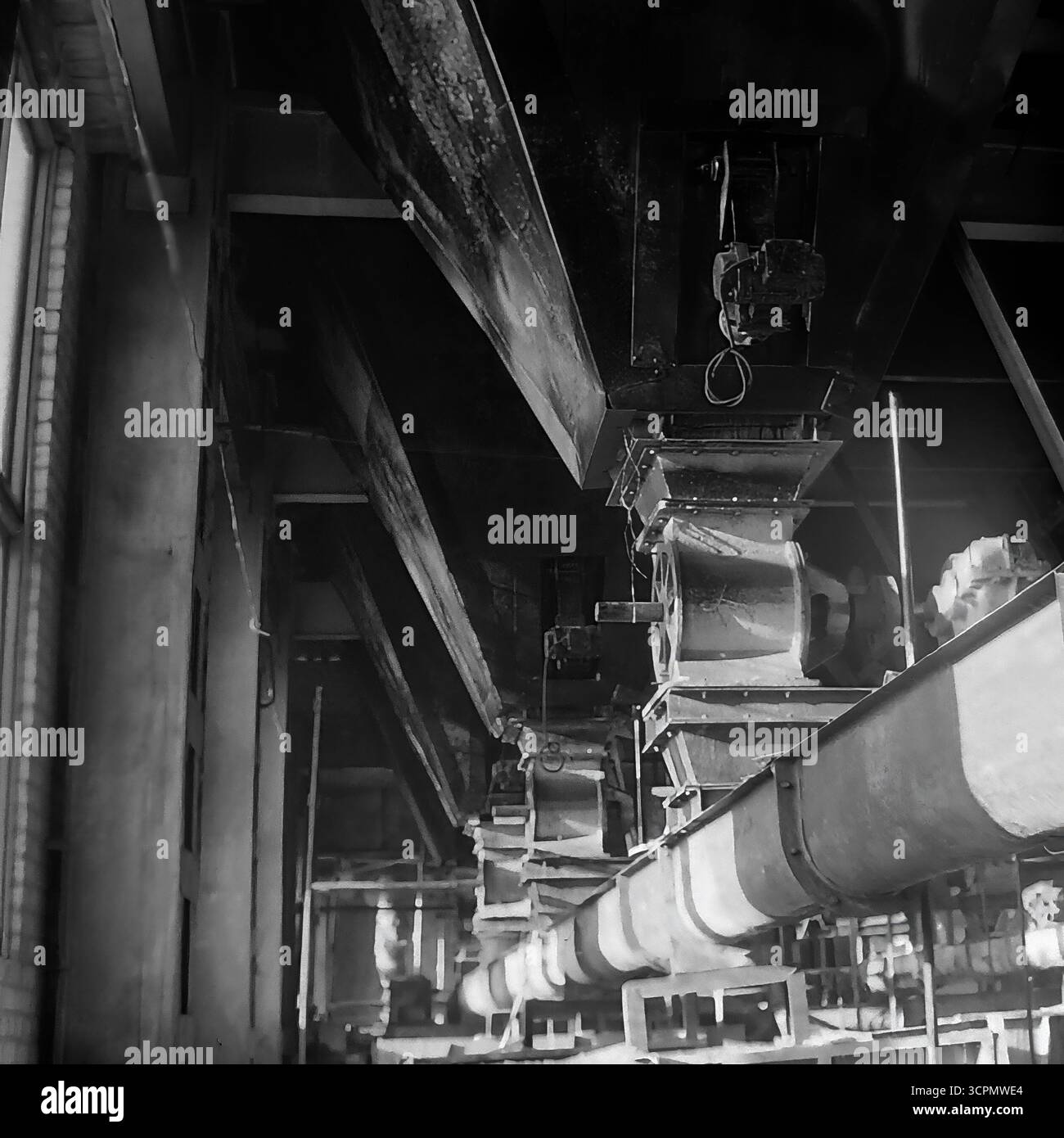 The complex interior of a workshop at a chalk and lime plant in ...
