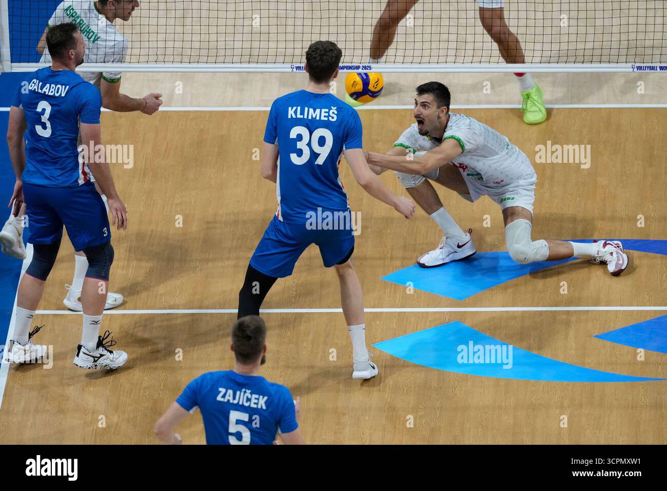 Aleks Grozdanov of Bulgaria teaches for the ball during their semifinal ...