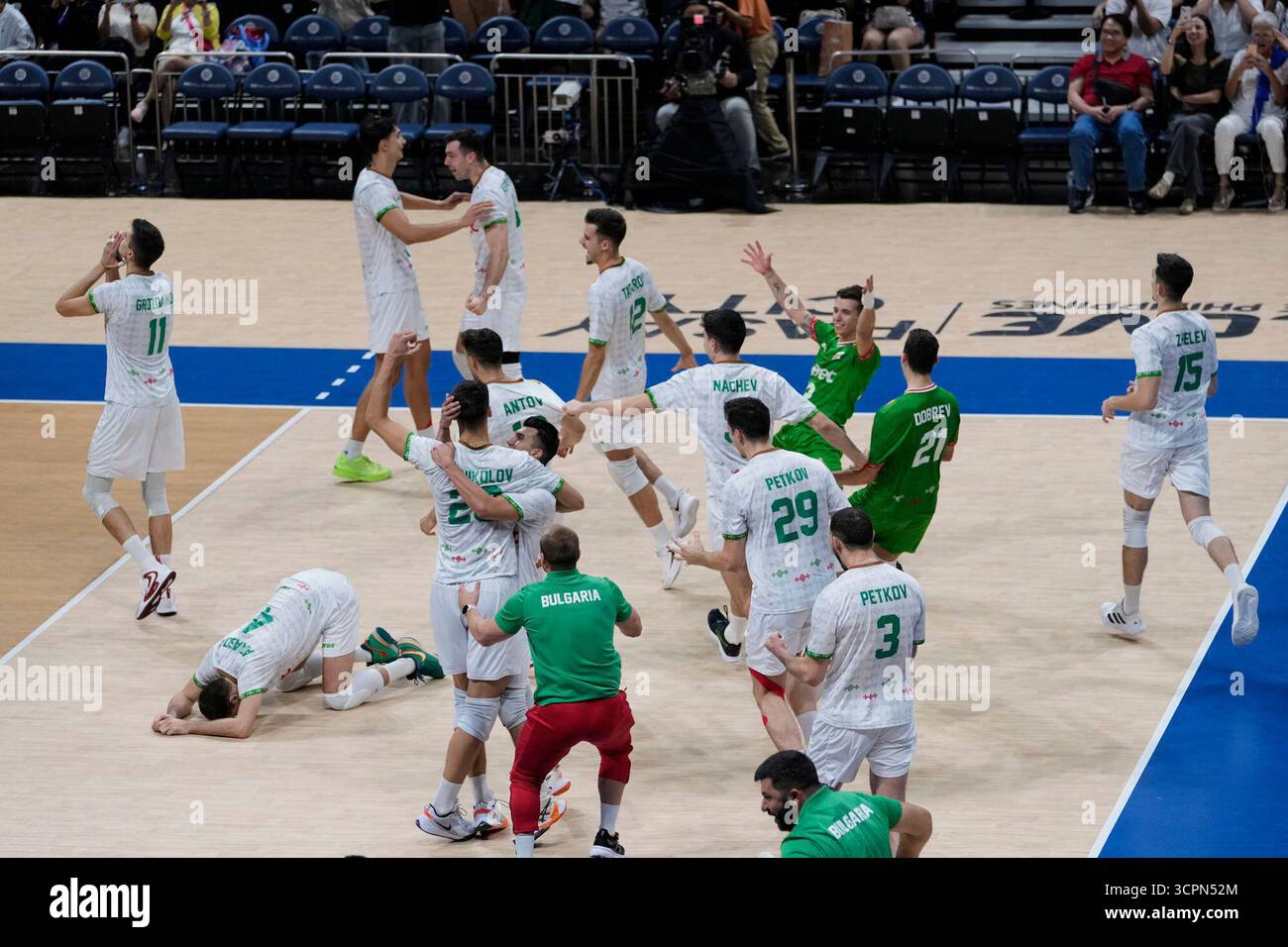 Bulgarian players celebrate after winning the semifinal match against ...
