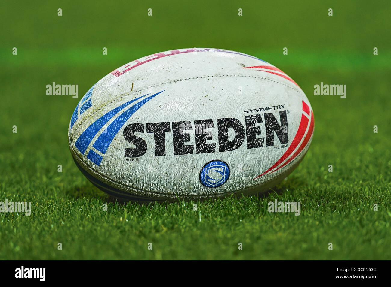 LEIGH, ENGLAND - September 26: Betfred Super League ball on the grass ...