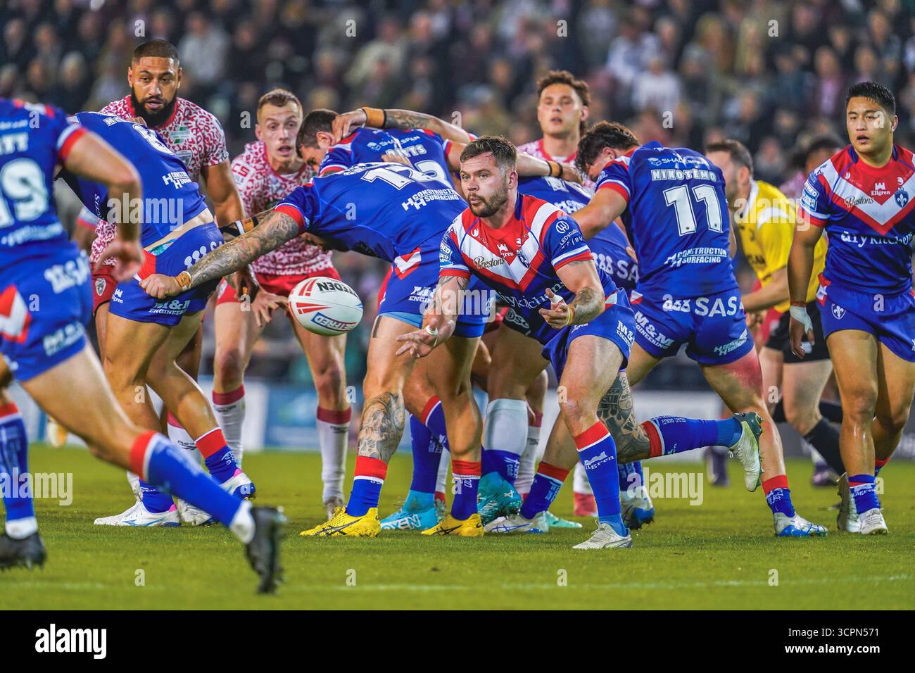 LEIGH, ENGLAND - September 26: Liam Hood of Wakefield Trinity with the ...