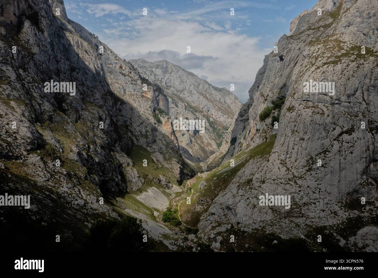 View from Bulnes into the Poncebos valley and Ruta del Cares, Picos de ...
