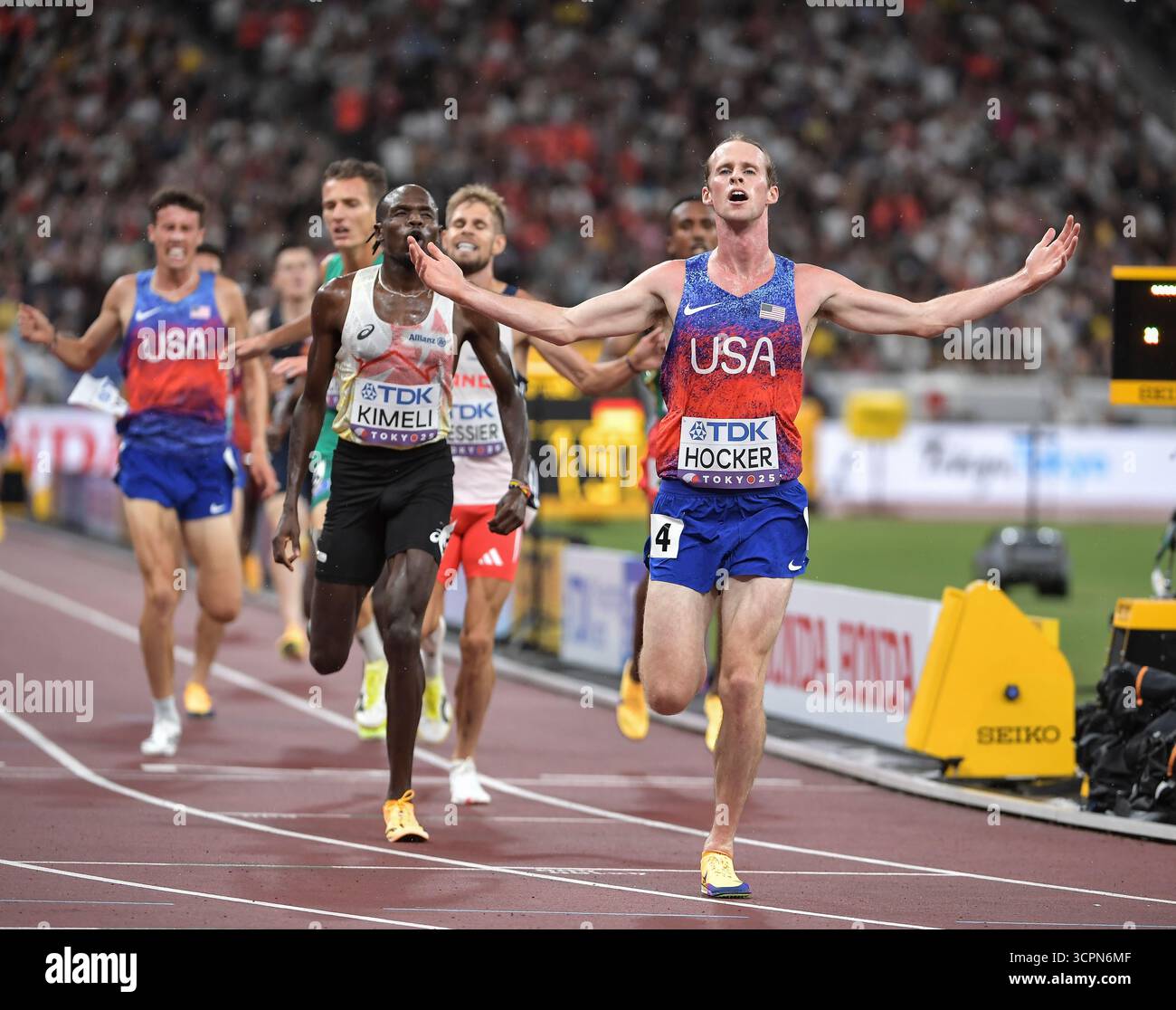 Cole Hocker of the USA celebrates his gold medal in the 5000m men’s ...