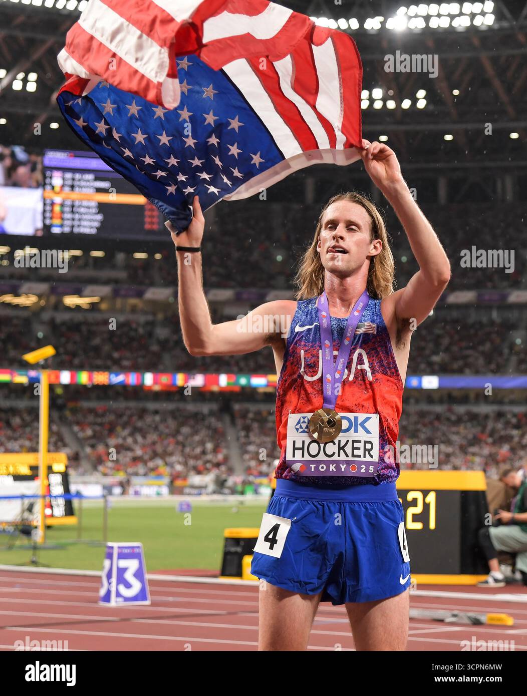 Cole Hocker of the USA celebrates his gold medal in the 5000m men’s ...