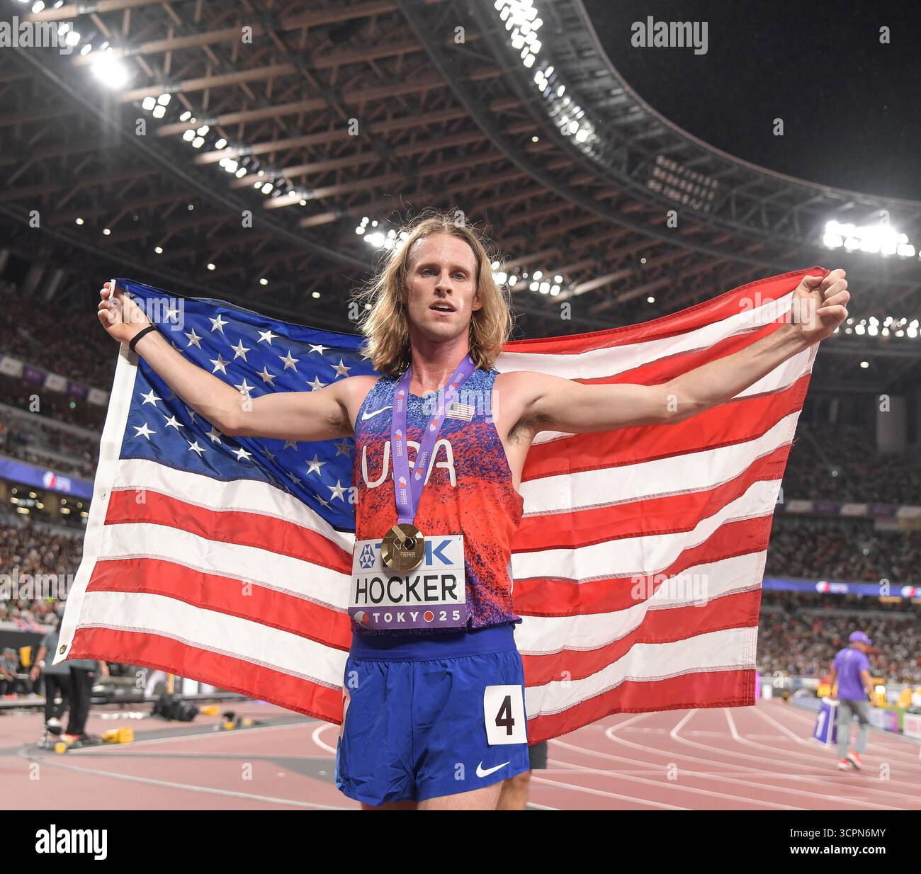 Cole Hocker of the USA celebrates his gold medal in the 5000m men’s ...