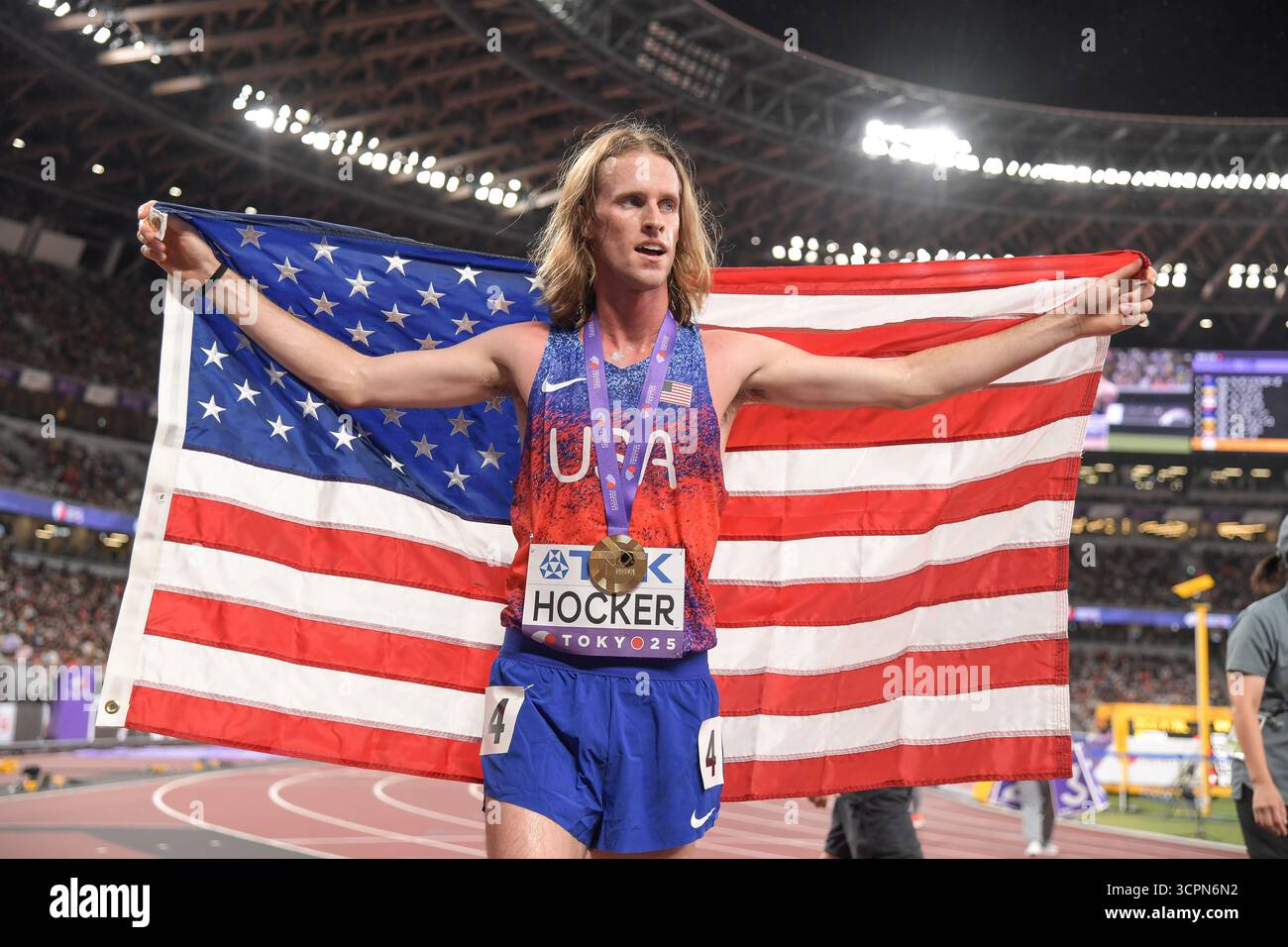 Cole Hocker of the USA celebrates his gold medal in the 5000m men’s ...