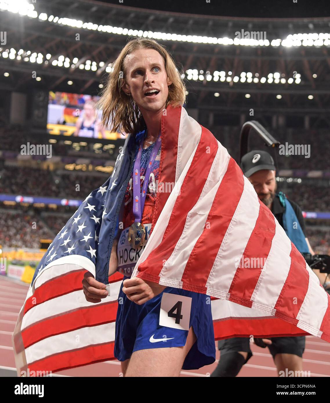 Cole Hocker of the USA celebrates his gold medal in the 5000m men’s ...